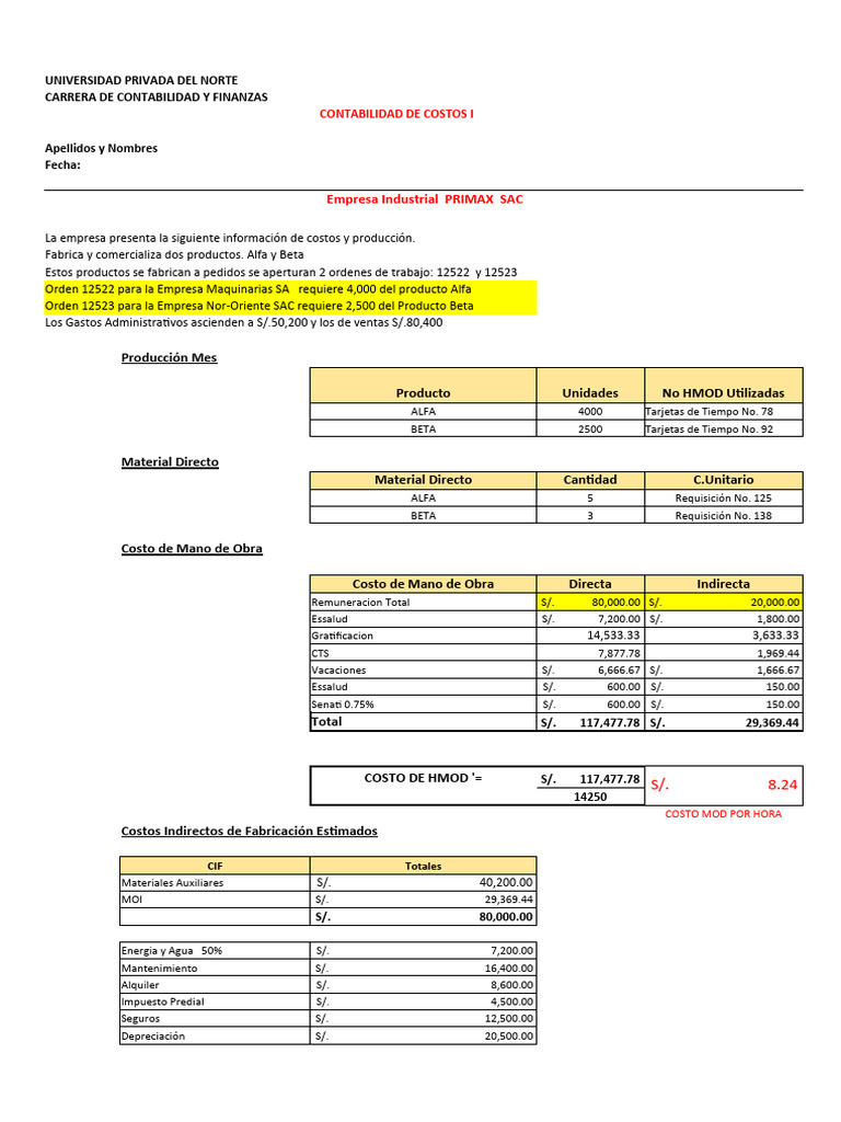 Caso Práctico Costos Por Ordenes 2 | PDF | Dinero | Economias