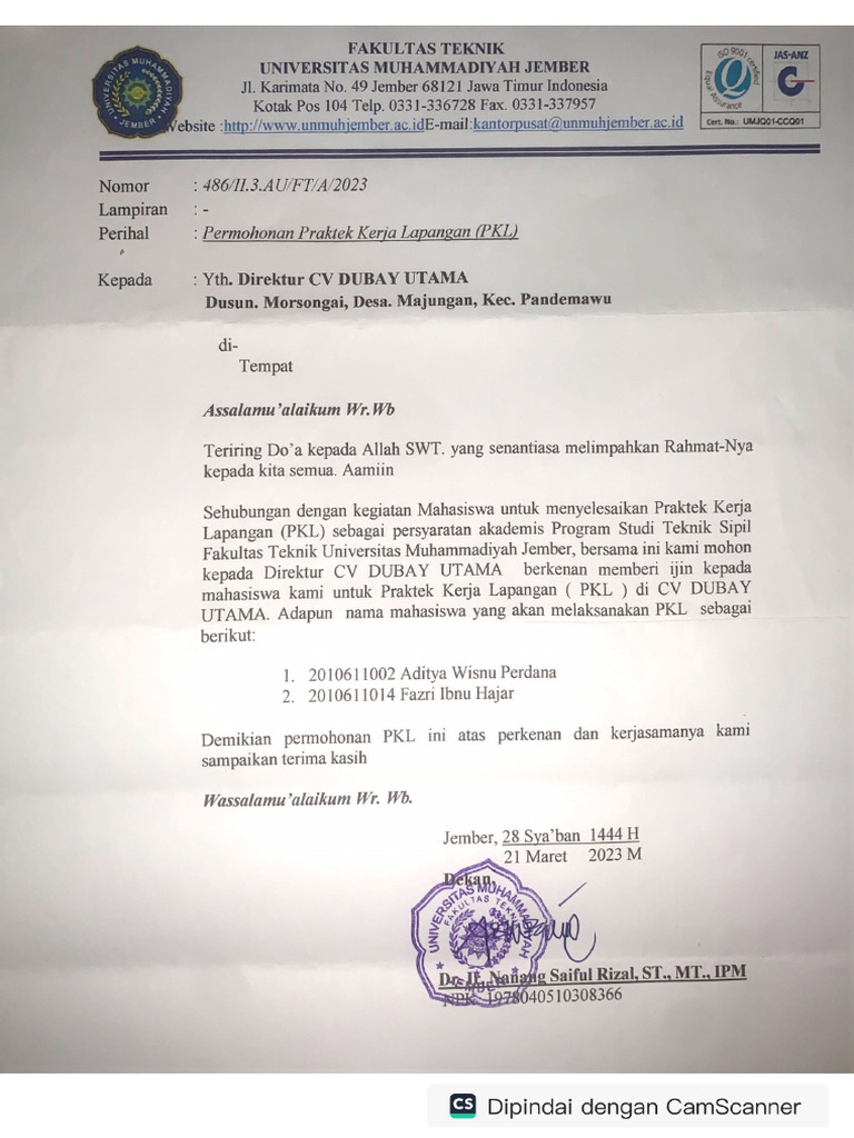 Scan Surat Pengantar Dari FT | PDF