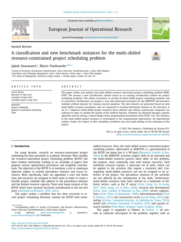 European Journal of Operational Research: Jakob Snauwaert, Mario ...