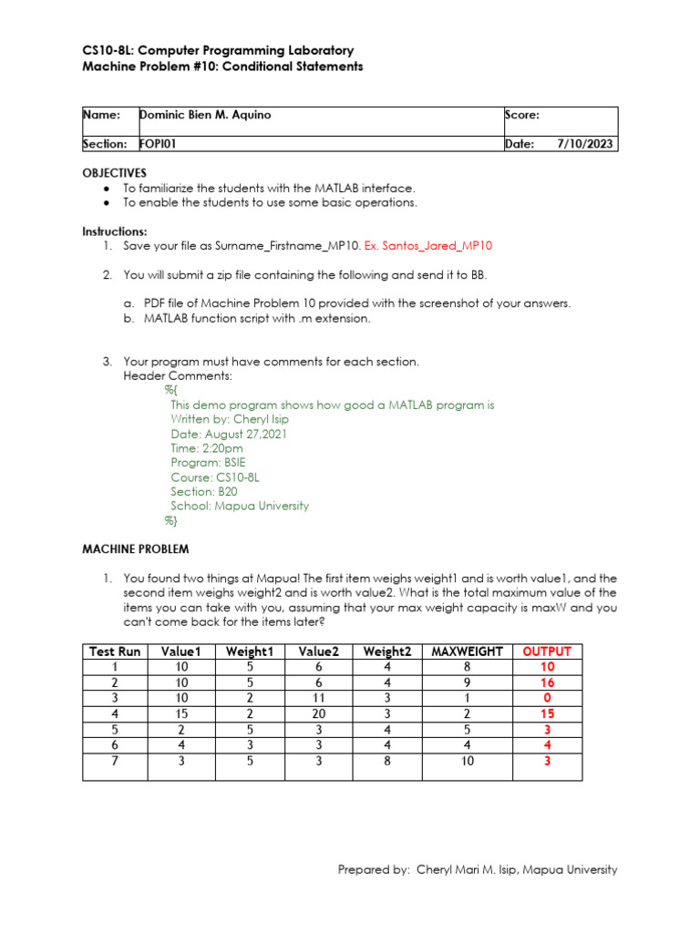 MATLAB Conditional Statements Lab | PDF | Computer Architecture | Computer Engineering