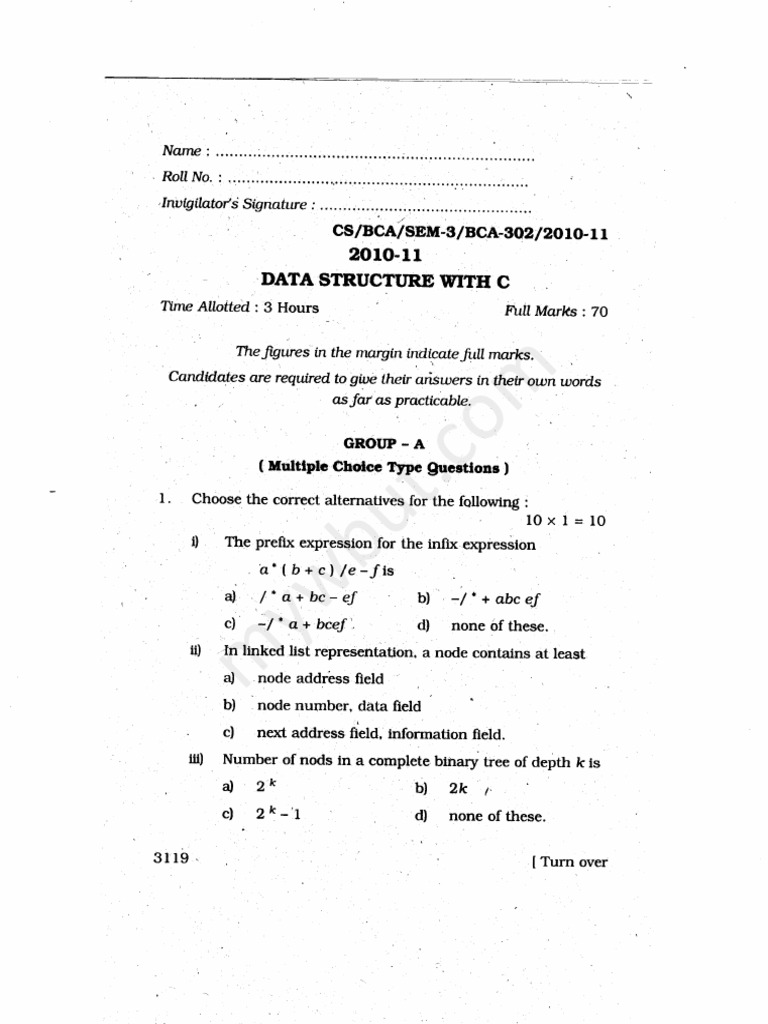 Data Structures and Algorithms Sample Paper 4 | PDF