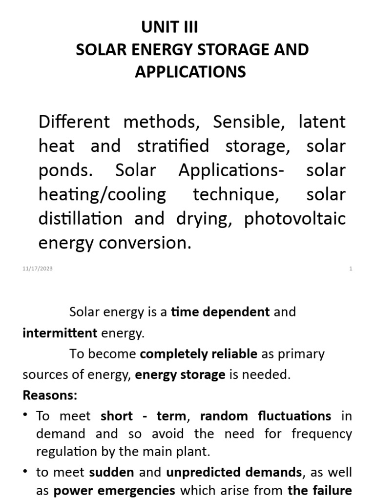 Solar Energy Storage and Applications | PDF | Energy Storage | Solar Energy
