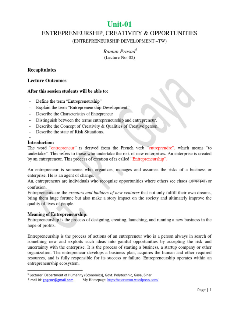 unit-01-lecture-no.-02 | PDF | Entrepreneurship | Risk unit-01-lecture-no.-02 | PDF | Entrepreneurship | Risk