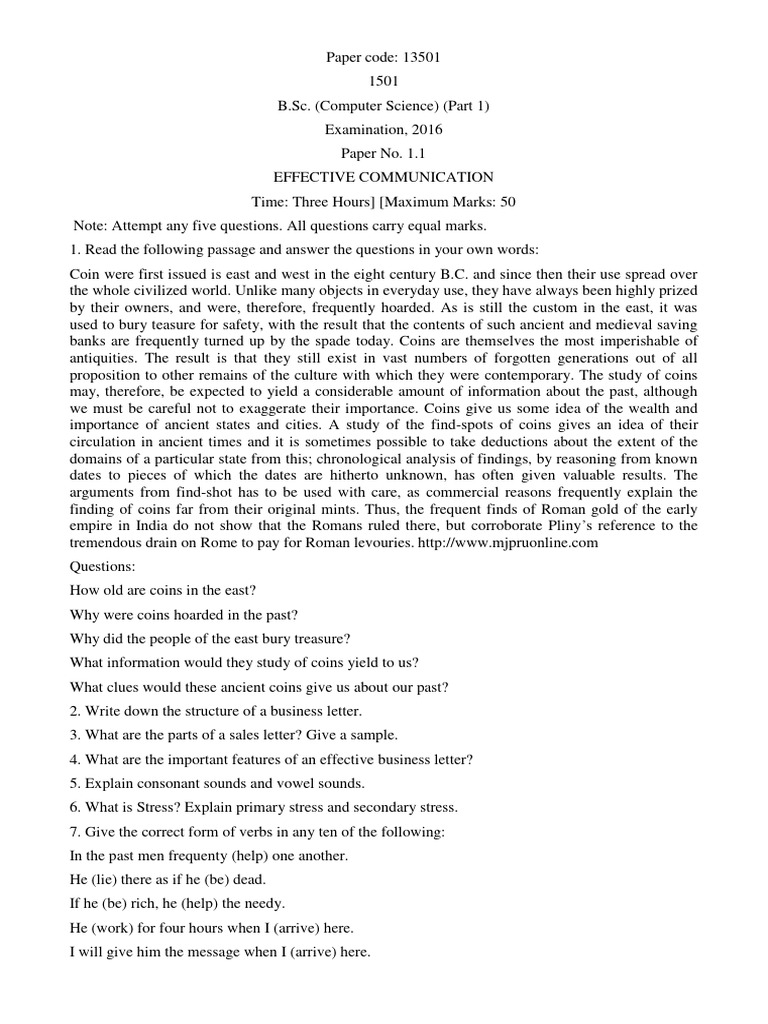 BSC Part 1 Cs Effective Communication 13501 2016 | PDF | Coins | Reason BSC Part 1 Cs Effective Communication 13501 2016 | PDF | Coins | Reason