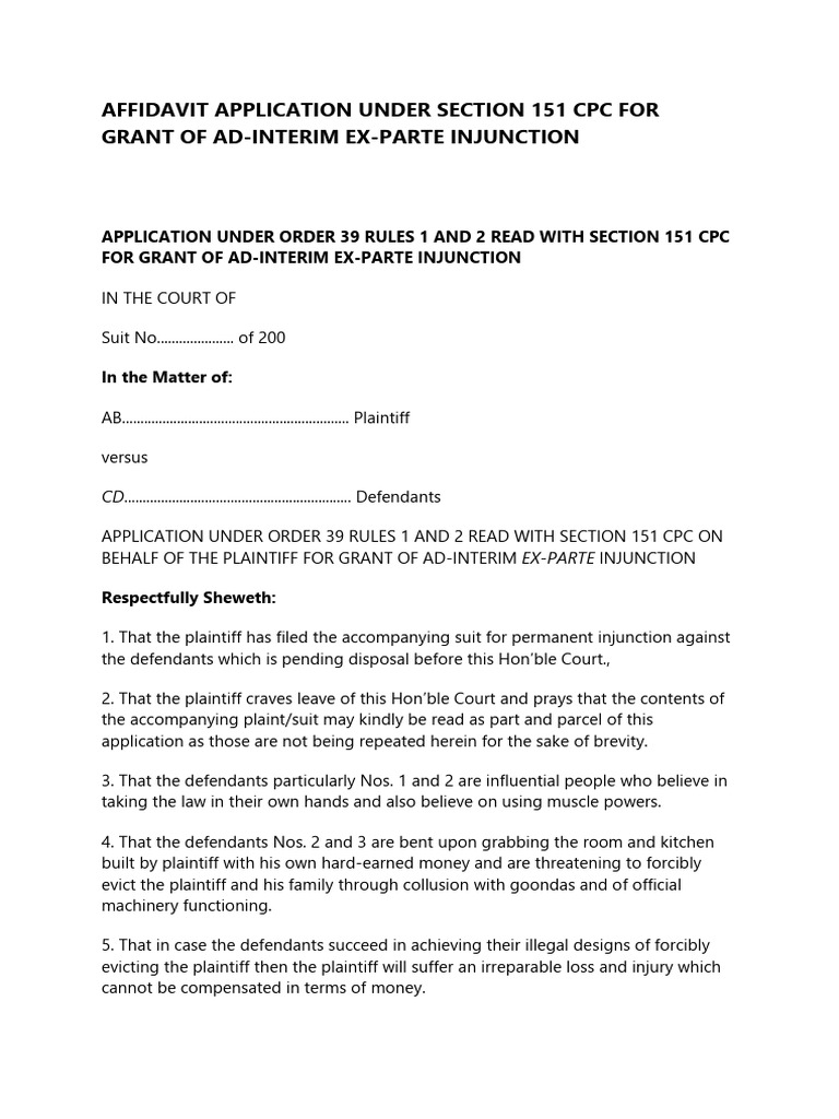 Ad-Interim Injunction Application | PDF | Affidavit | Lawsuit