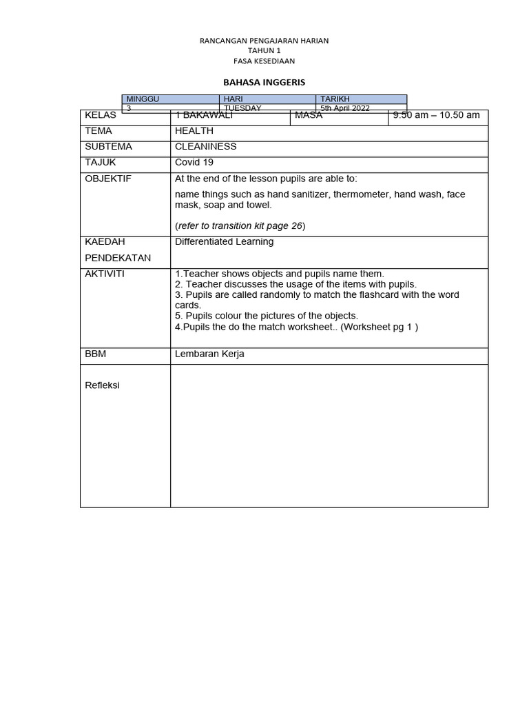 RPH Transisi w3 w4 | PDF
