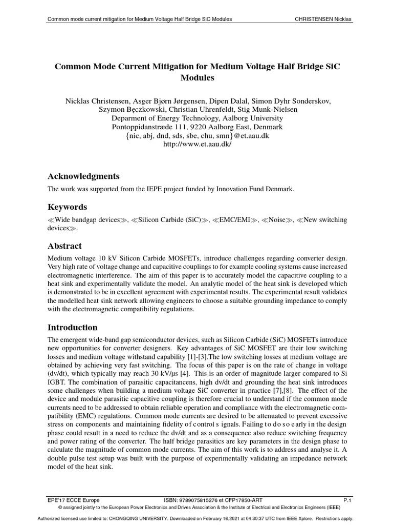 Common Mode Current Mitigation For Medium Voltage Half Bridge Sic Modules Pdf Resonance