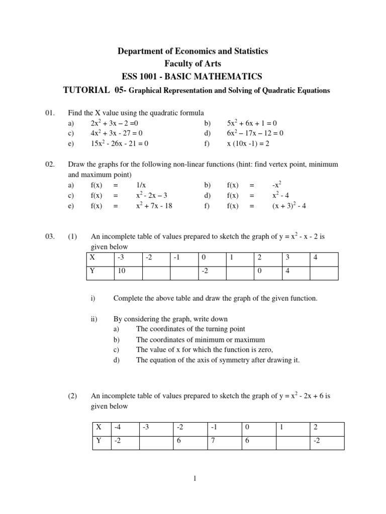 ESS 1001 E Tutorial #5 | PDF | Quadratic Equation | Algebra