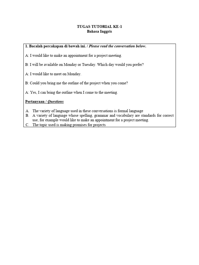 TUGAS TUTORIAL 1 Sesi 3 Bahasa Inggris Salinan | PDF | Communication ... TUGAS TUTORIAL 1 Sesi 3 Bahasa Inggris Salinan | PDF | Communication ...