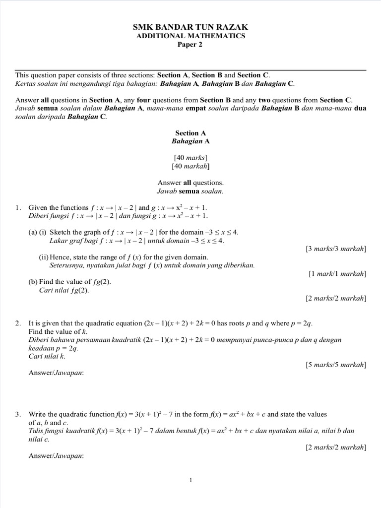 Dokumen - Tips Soalan Matematik Tambahan Tingkatan 4 Kertas 2 | PDF
