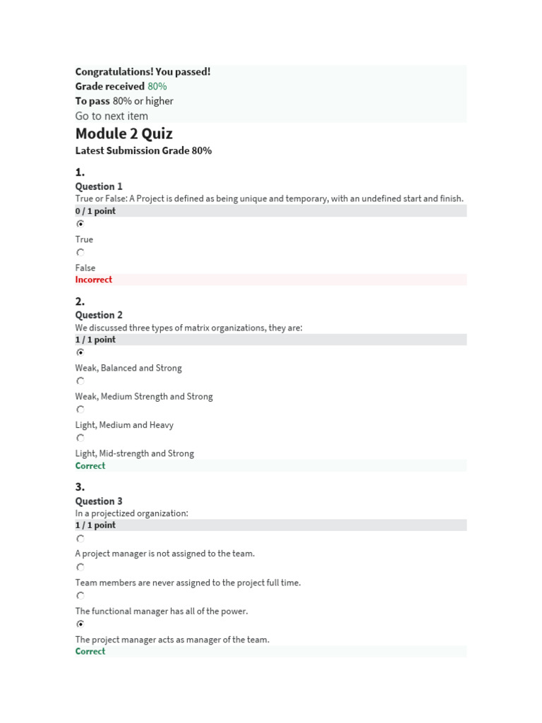 Module 2 Quiz | PDF | Project Management | Business