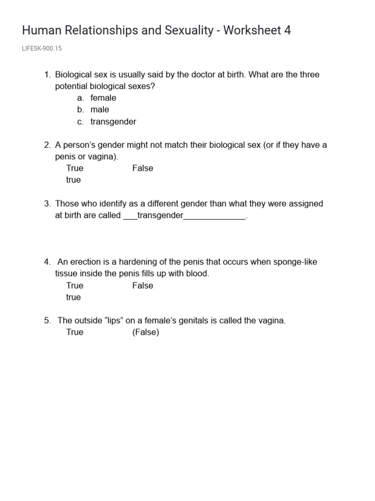 Worksheet 4 2 | PDF | Sexual Orientation | Gender