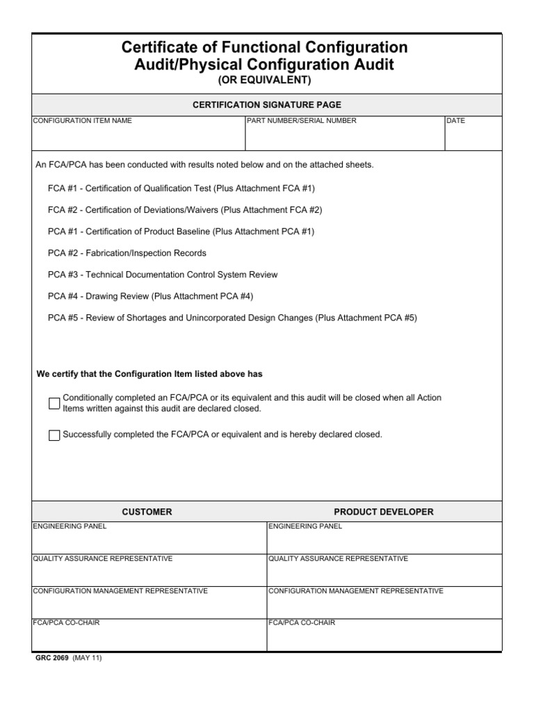 Certificate of Functional Configuration Audit - Physical ... - NASA | PDF | Audit ...