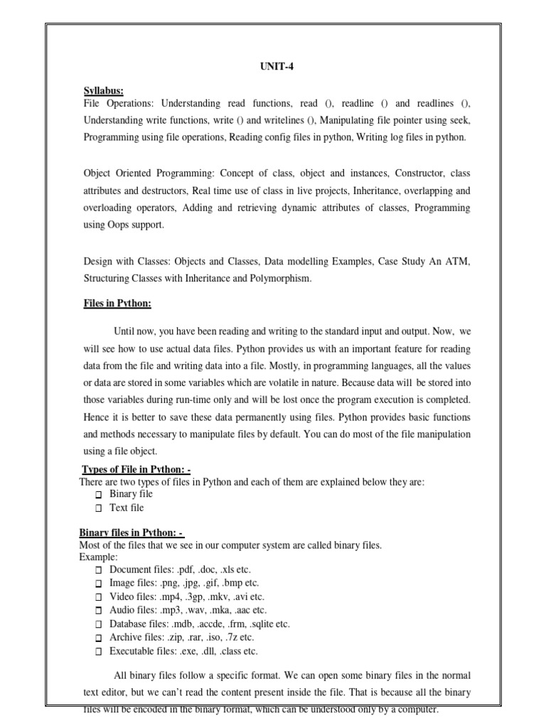 Python R20 - Unit-4 - 1 | PDF | Object Oriented Programming | Class (Computer Programming)