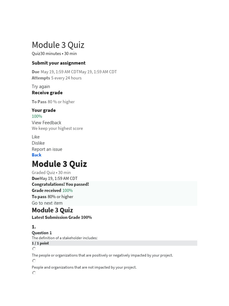 Module 3 Quiz | PDF | Psychology | Cognitive Science Module 3 Quiz | PDF | Psychology | Cognitive Science