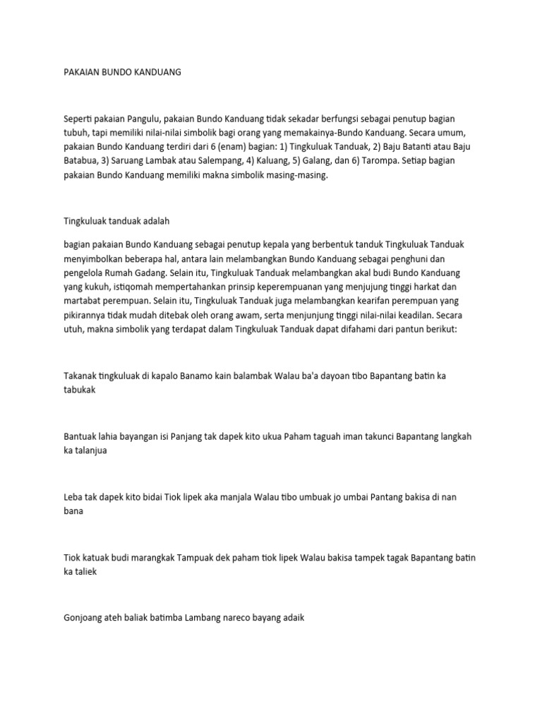 Makna Pakaian Adat Bundo Kanduang | PDF | Seni & Disiplin Bahasa ...