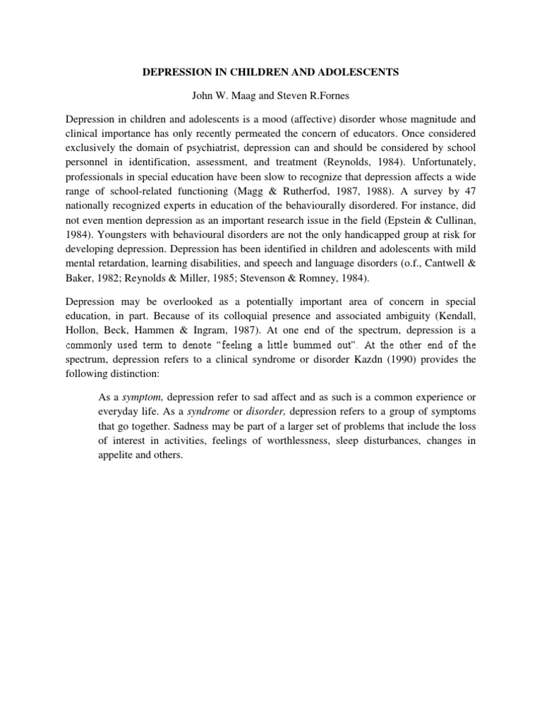 Depression in Children and Adolescents | PDF
