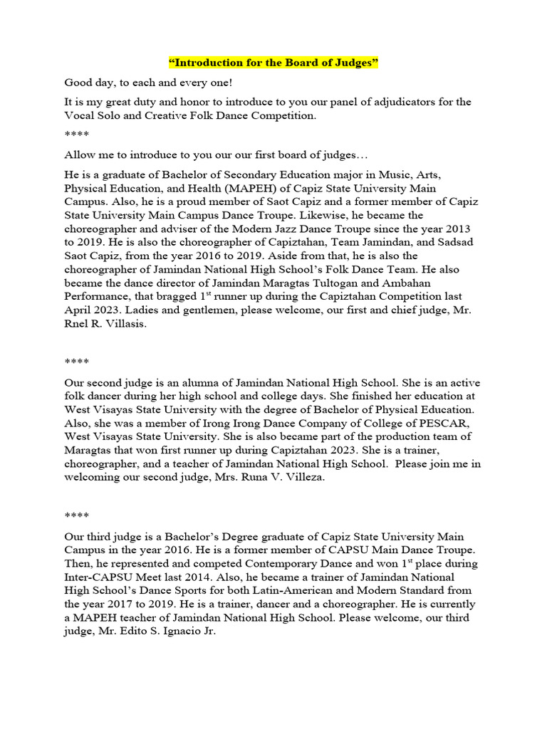 Introduction of Judges for Competition | PDF | Art | Religion ...