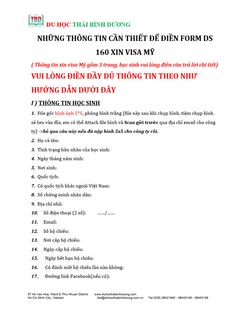 DS 160 mẫu | PDF