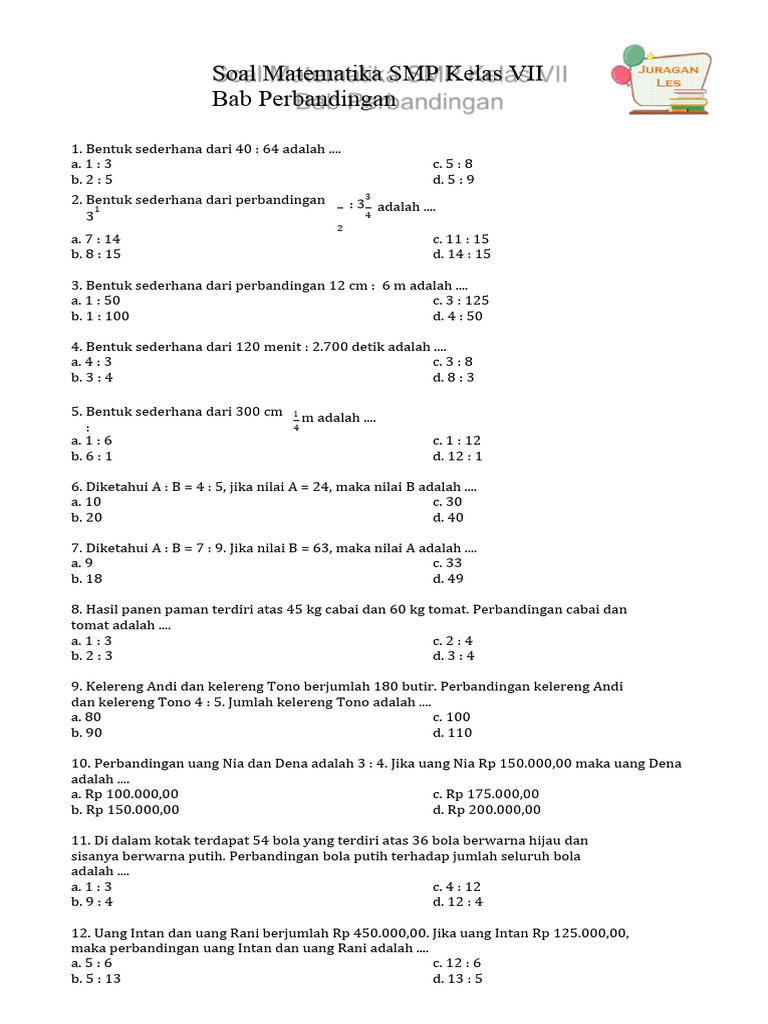 Soal Perbandingan Kelas 7 | PDF