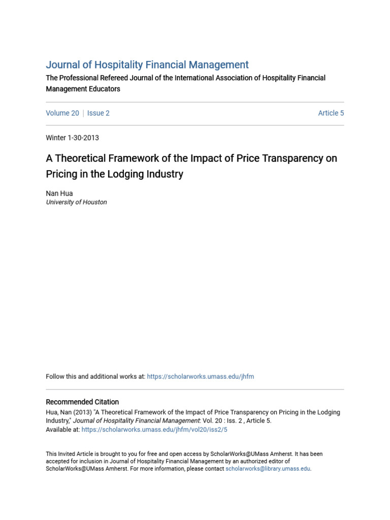 A Theoretical Framework Of The Impact Of Price Transparency On Pricing In The Lodging Industry
