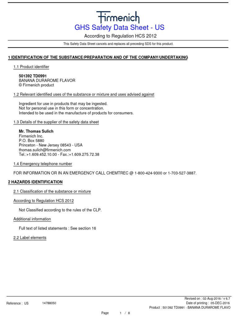 MSDS Banana Durarome | PDF | Combustion | Physical Sciences