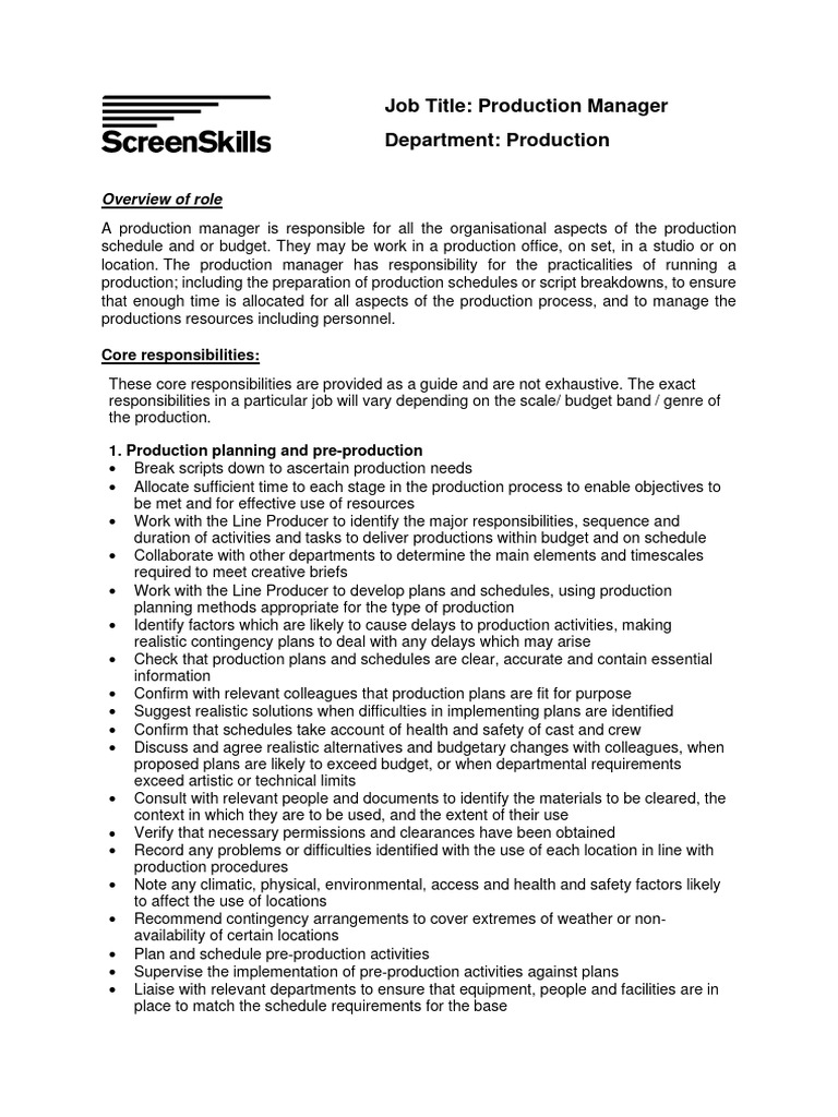 Production Manager Skills Checklist | PDF | Occupational Safety And ...