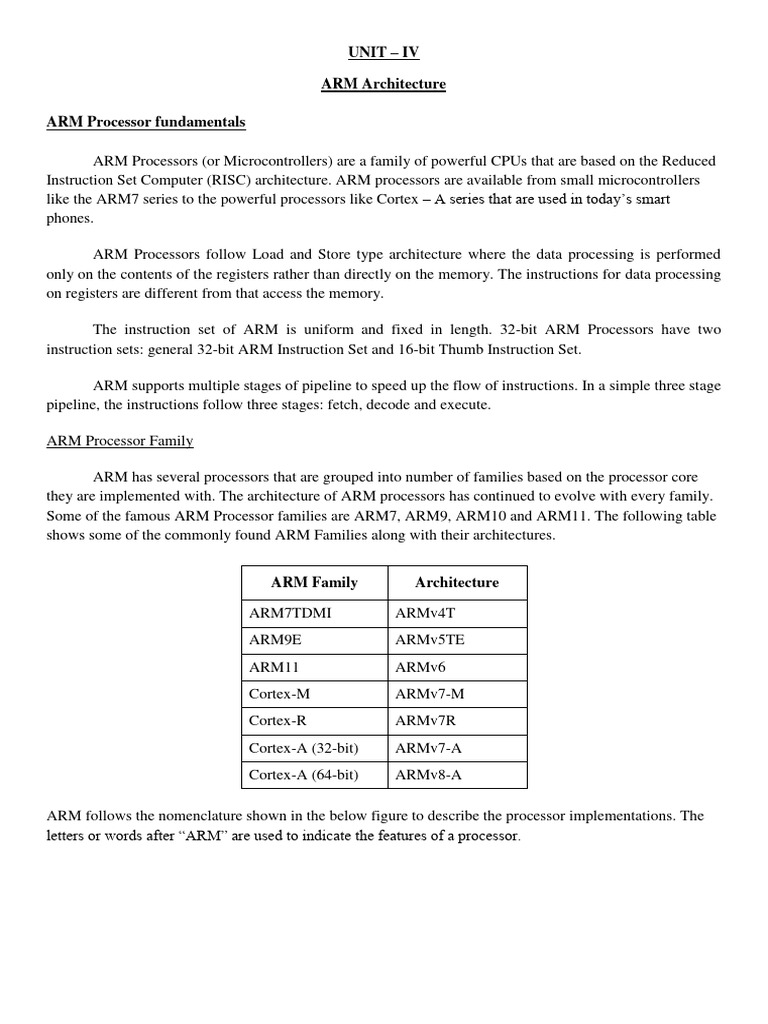 ARM Architecture | PDF | Central Processing Unit | Computer Architecture