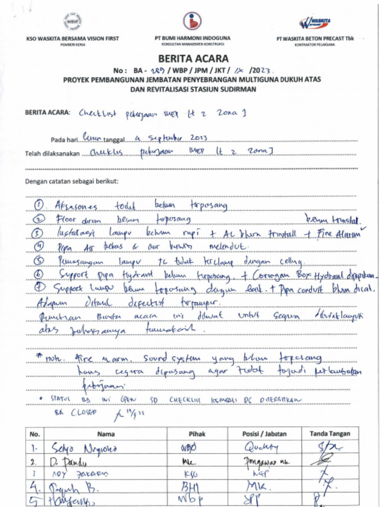 BA-289. Checklist MEP Lt. 2 Zona 1 | PDF