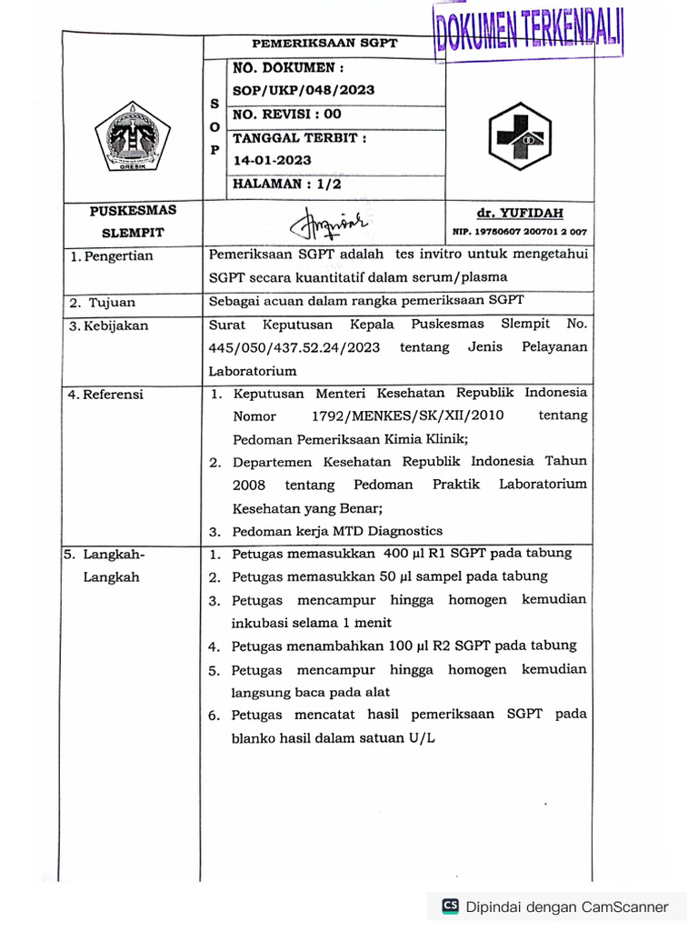 SOP Pemeriksaan SGPT | PDF