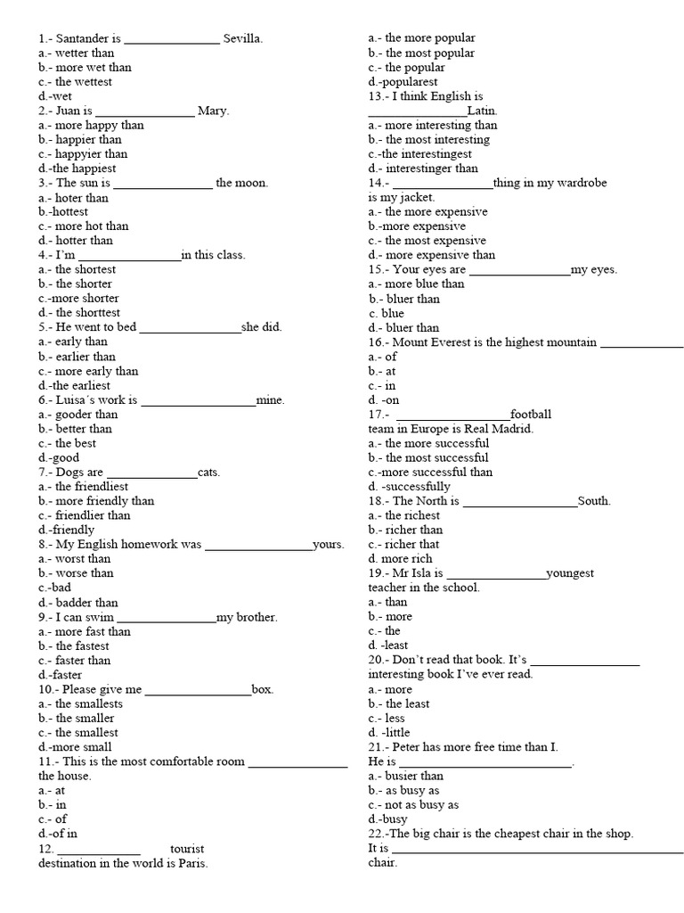 Comparatives and Superlatives Multiple Kevin | PDF | Clothing | Fashion