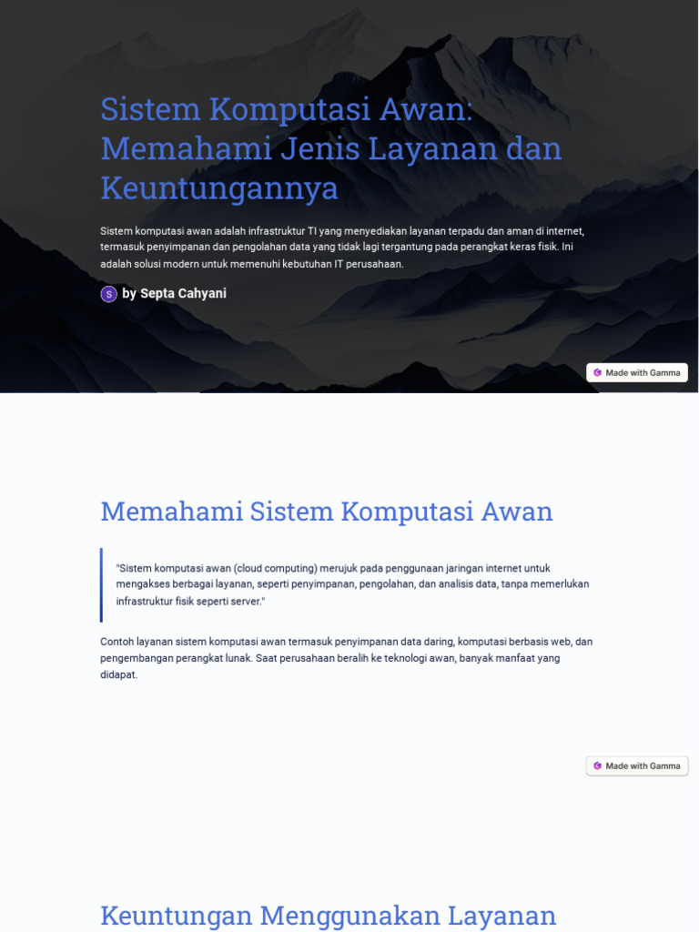 Sistem Komputasi Awan Memahami Jenis Layanan Dan Keuntungannya | PDF
