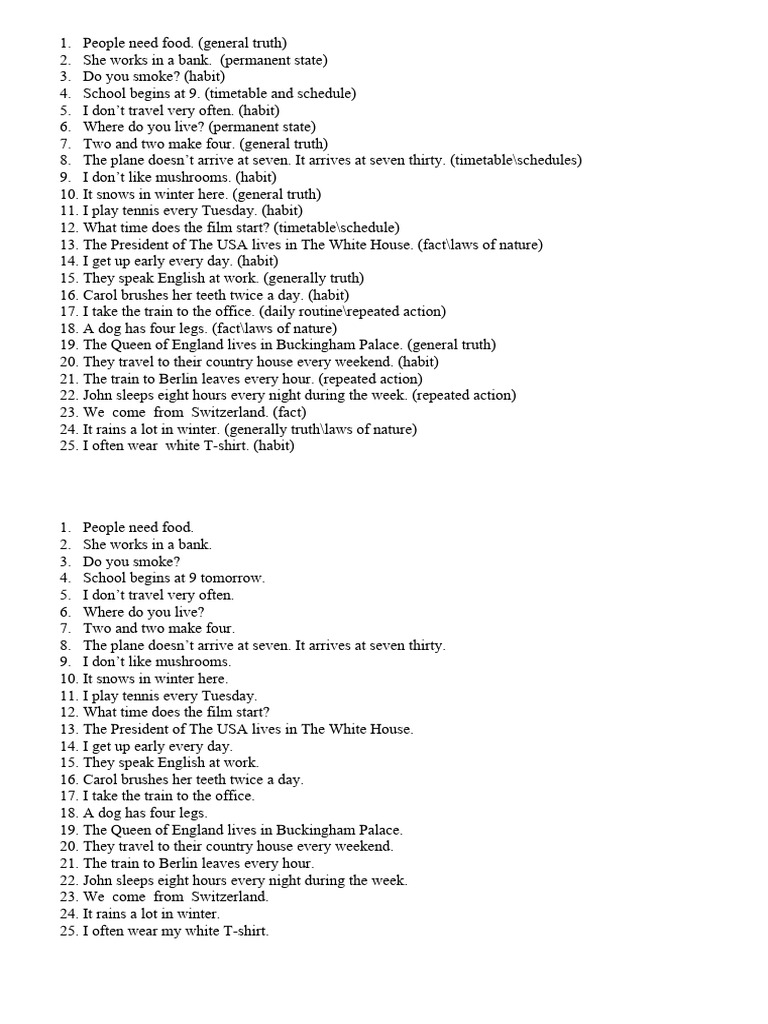 Present Simple Exercises | PDF