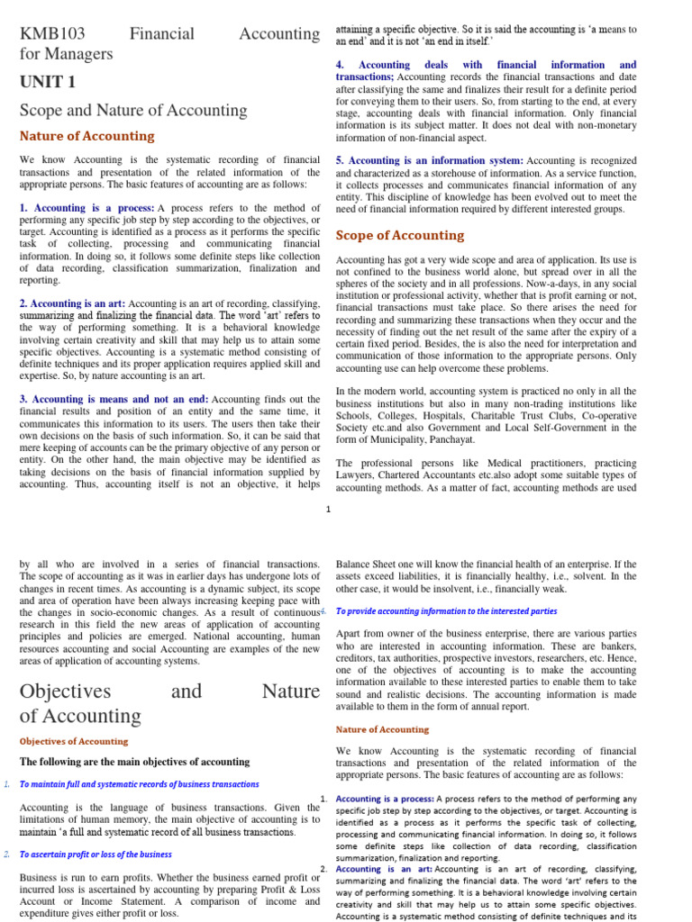 KMBN 103 Financial Accounting For Managers | PDF | Bookkeeping | Debits And Credits