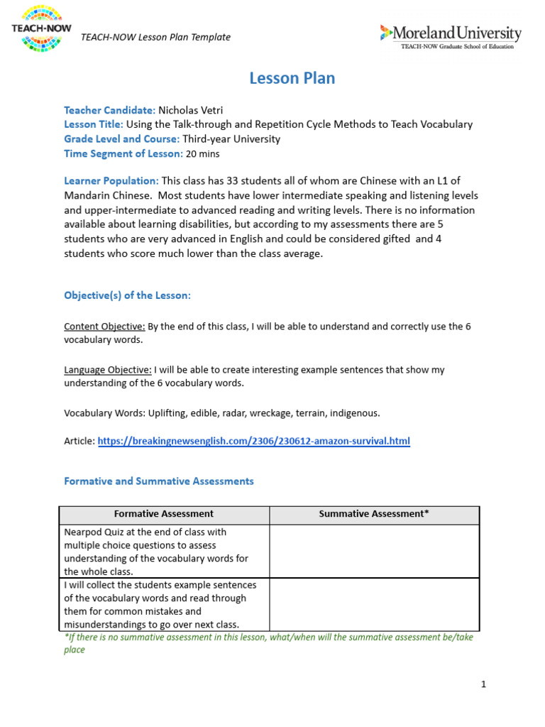 NV Vocabulary Mini Lesson 1 | Download Free PDF | Vocabulary | Lesson Plan