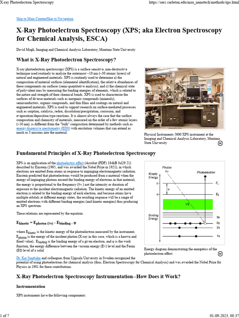 XPS: Principles and Instrumentation Guide | PDF | X Ray Photoelectron ...