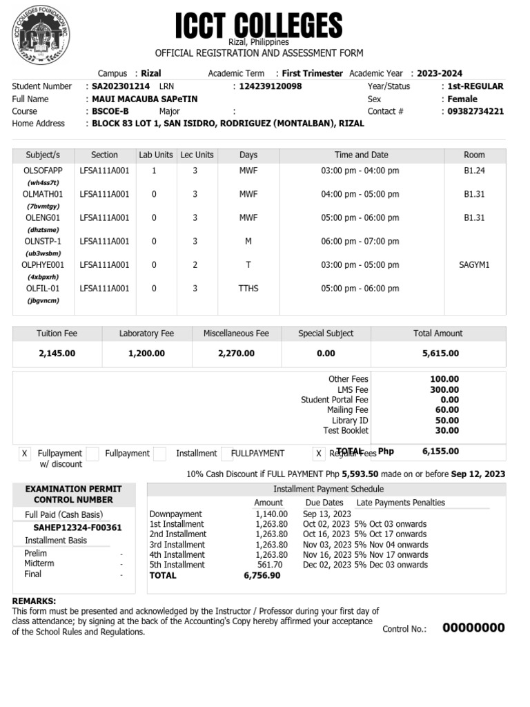 Official Registration and Assessment Form 1 | Download Free PDF ...
