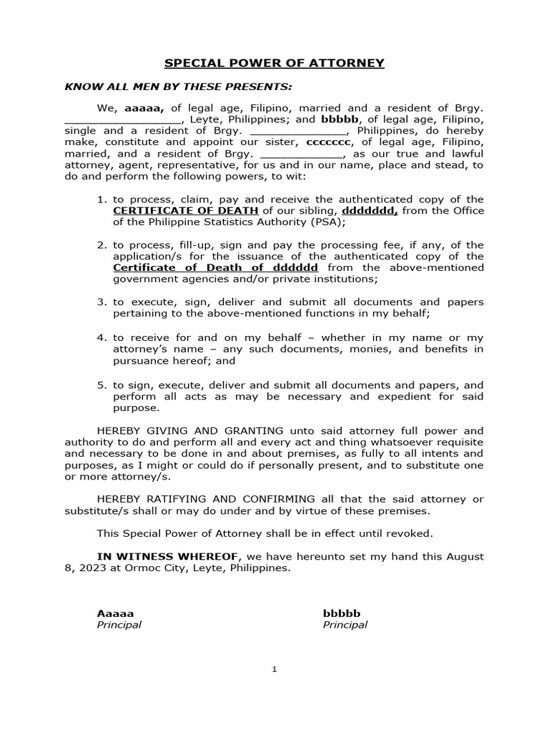 SPA For Claim of Authenticated Copy of Certificate PSA | PDF | Power Of ...