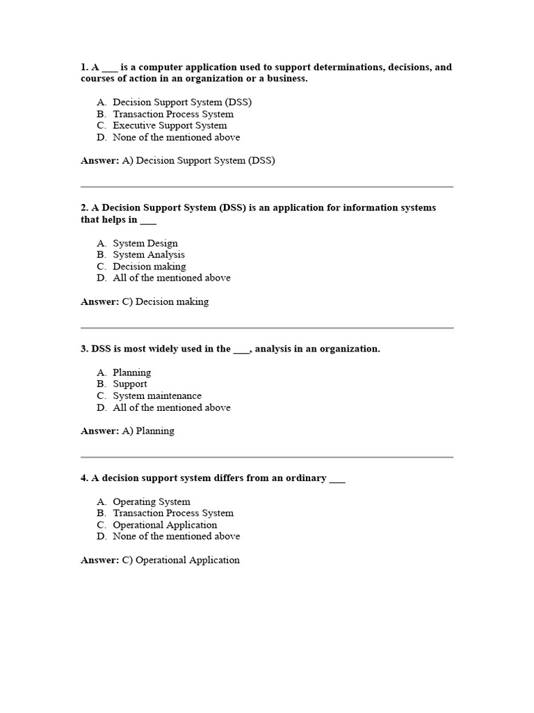 اسئلة اختبارات 2024 Dss | PDF | Decision Support System | Databases