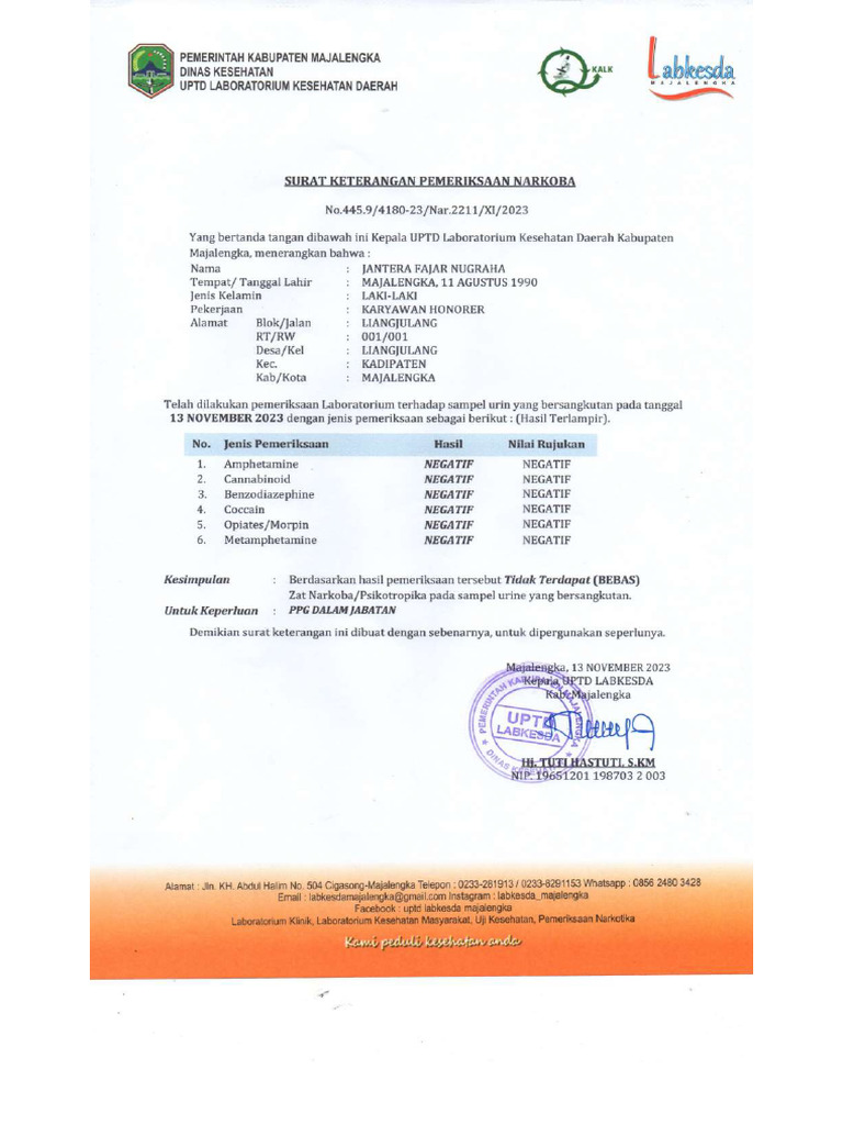 Surat Keterangan Labkesda | PDF