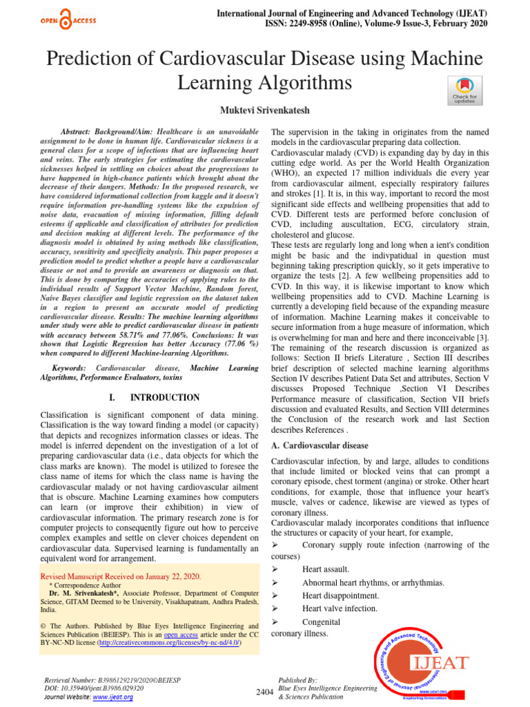 Prediction of Cardiovascular Disease Using Machine Learning Algorithms | PDF | Support Vector ...