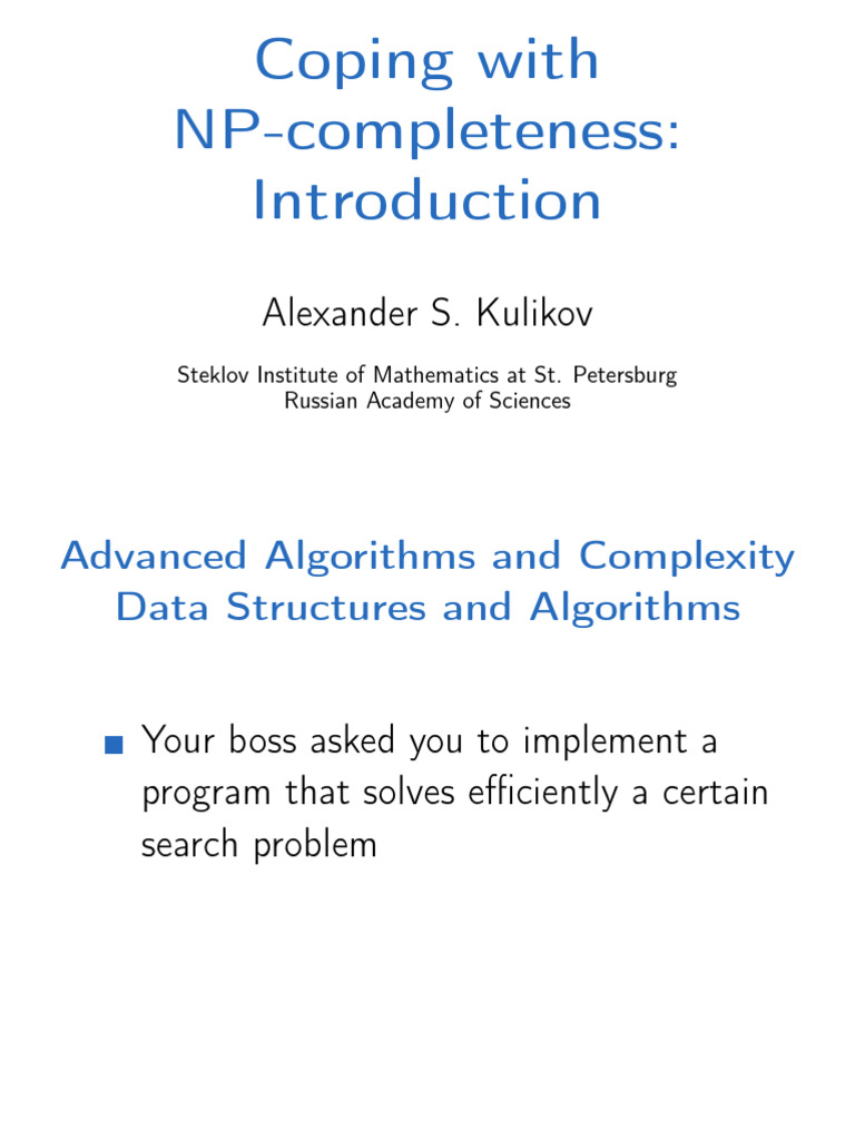 18 Coping With NP Completeness 1 Introduction | PDF | Time Complexity | Computational Complexity ...