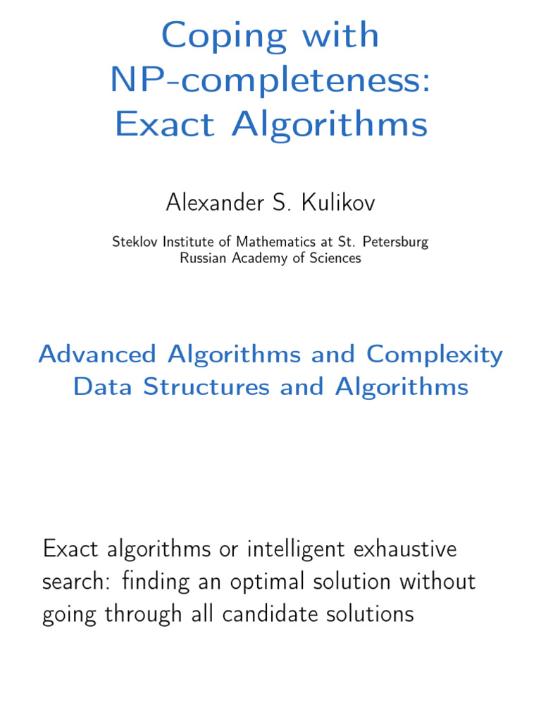18 Coping With Np Completeness 3 Exact Algorithms Pdf Dynamic Programming Theoretical