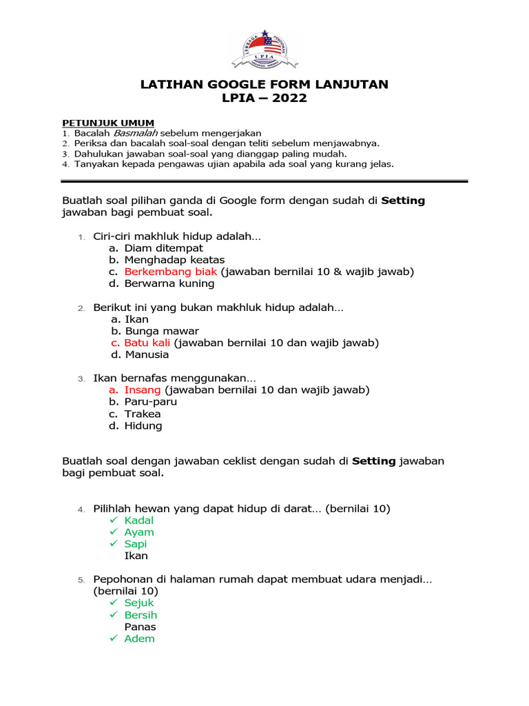 Latihan Google Form 2 | PDF