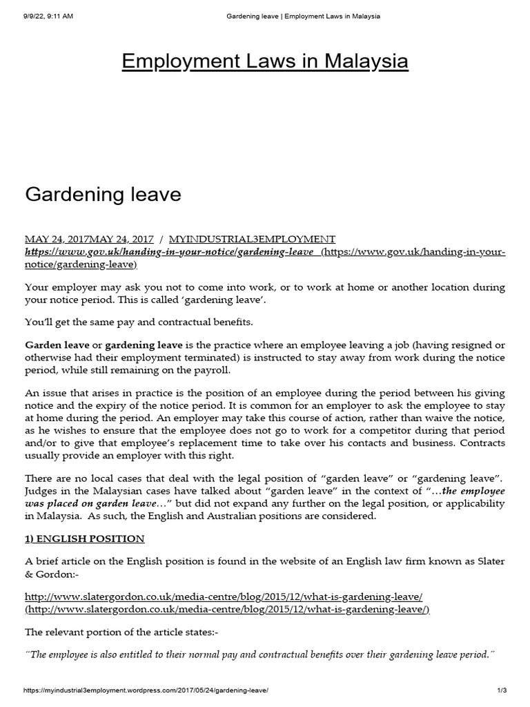 Gardening Leave - Employment Laws in Malaysia | PDF | Employment | Business