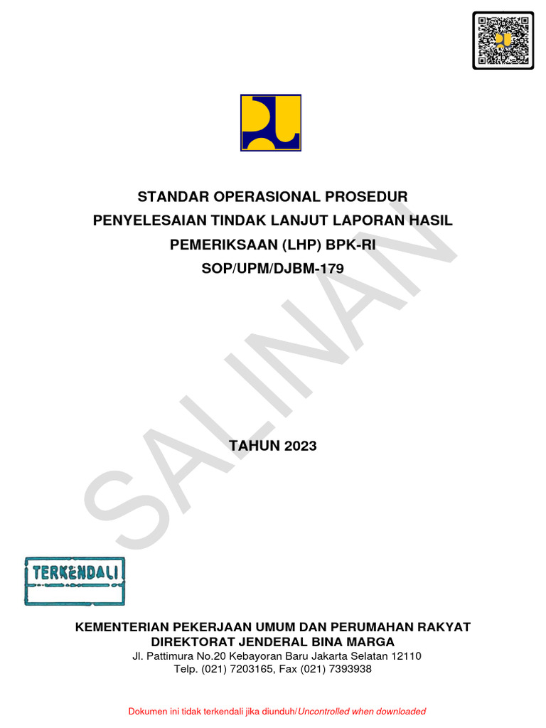 Sopupmdjbm 179 Standar Operasional Prosedur Penyelesaian Tindak Lanjut Laporan Hasil Pemeriksaan ...