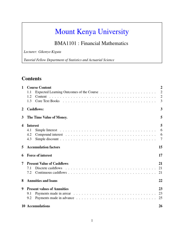 Financial Mathematics Notes | PDF | Interest | Present Value