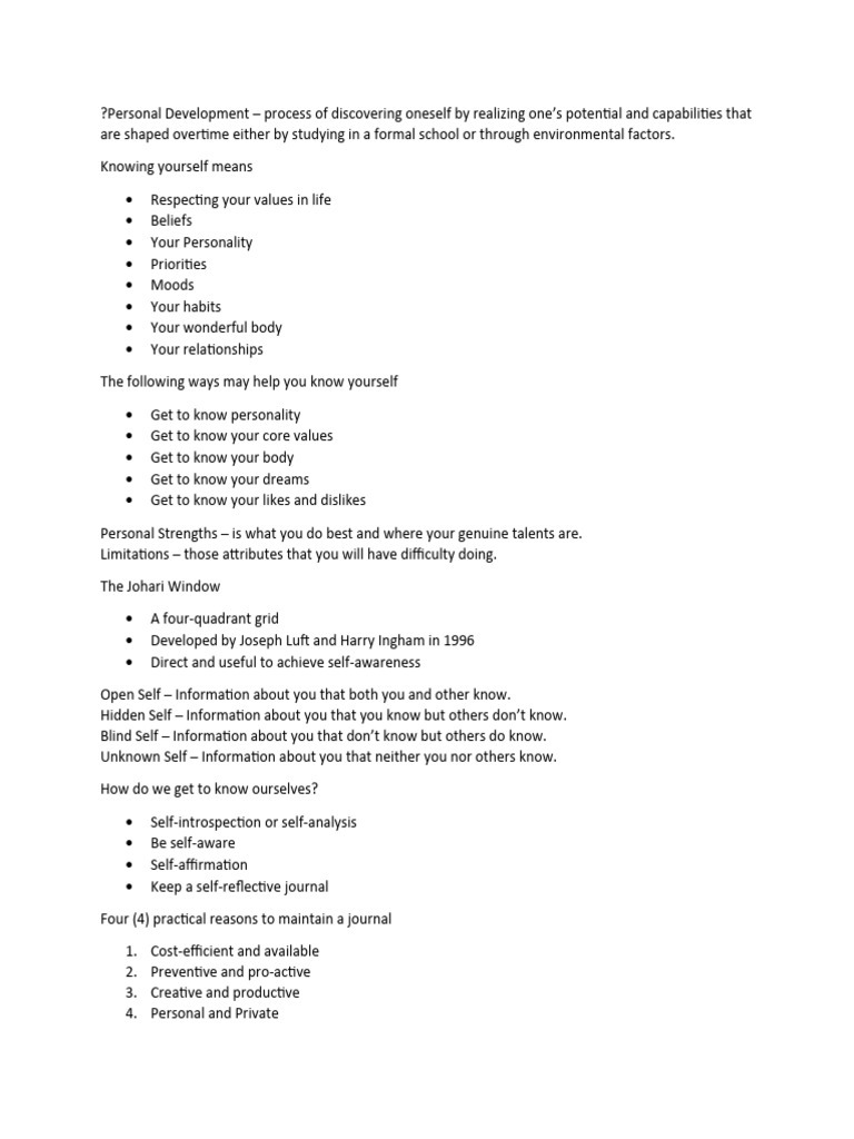 Personal Development Reviewer | PDF | Adolescence | Brain