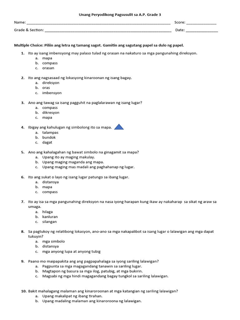 First Periodical Exam in AP Gr3 | PDF