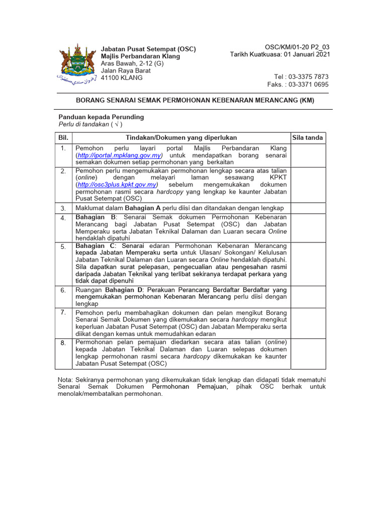 1.senarai Semak Permohonan Kebenaran Merancang | PDF